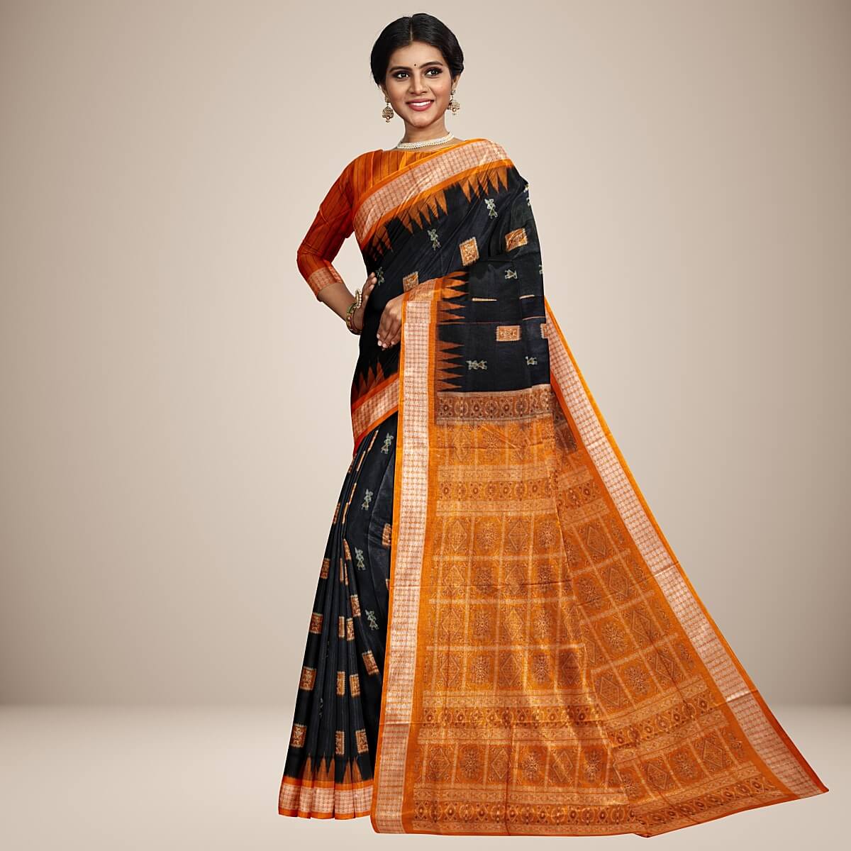 Tribal Box Design Bomkai Silk Saree - Utkalika Odisha