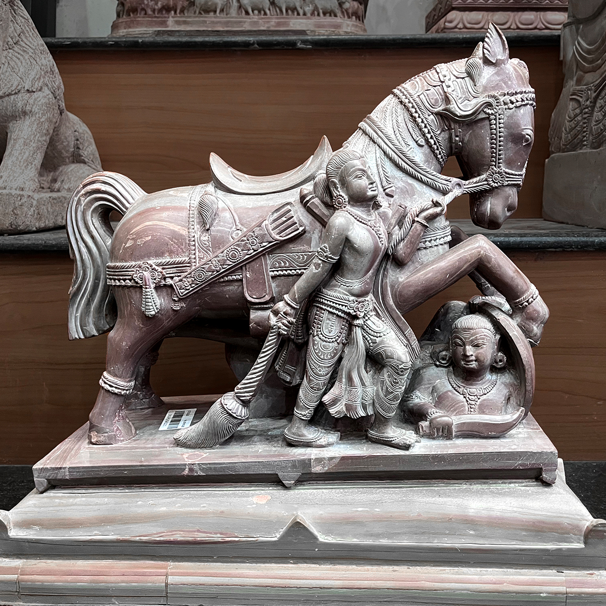 King Ashoka with Horse Pink Stone Statue - Utkalika Odisha