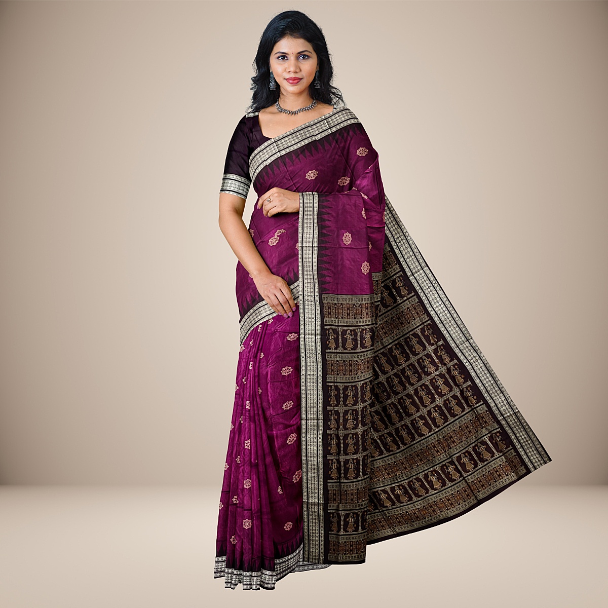 Konark Wheel Pattern Bomkai Silk Saree - Utkalika Odisha