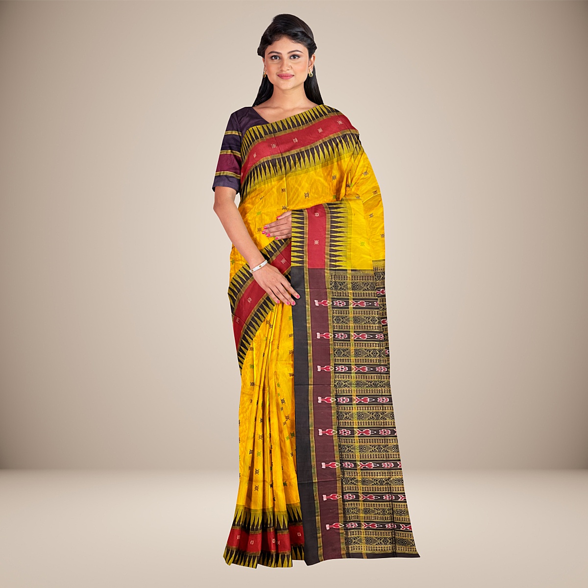 Double Kumbha Bandha Bomkai Silk Saree - Utkalika Odisha