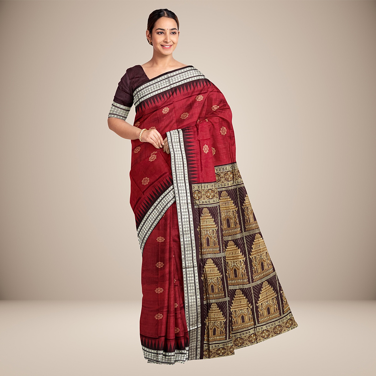 Konark Wheel Pattern Body Bomkai Silk Saree - Utkalika Odisha
