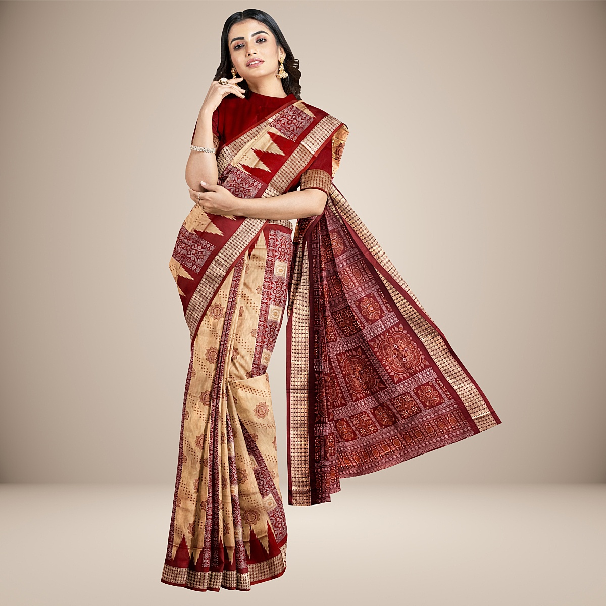 Multi Motif Temple Border Bomkai Silk Saree - Utkalika Odisha