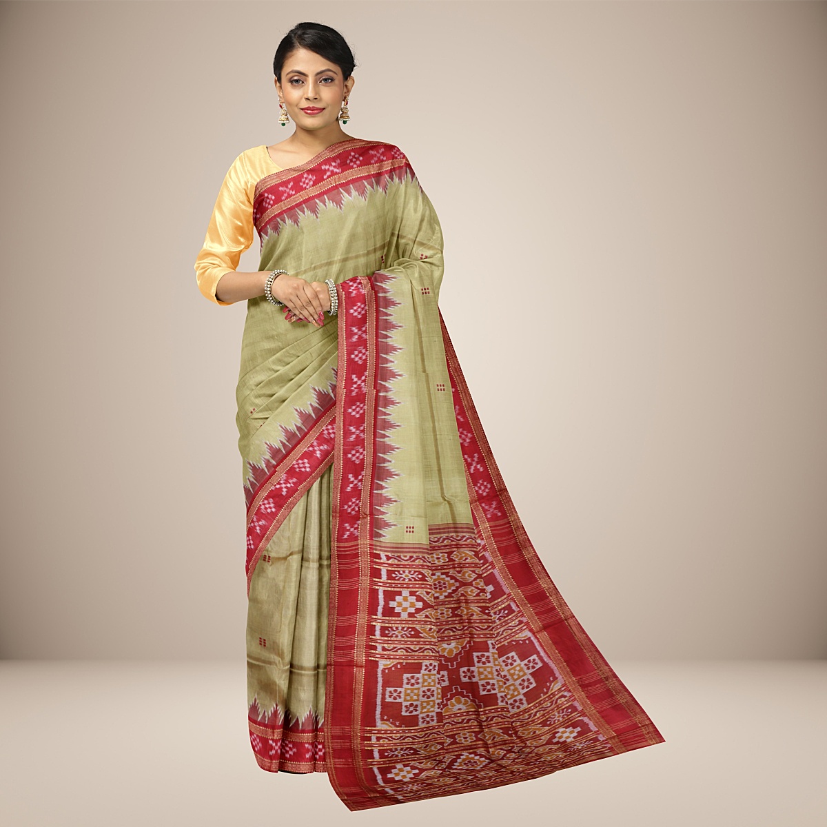 Punji Buti Body Temple Border Khandua Silk Saree - Utkalika Odisha