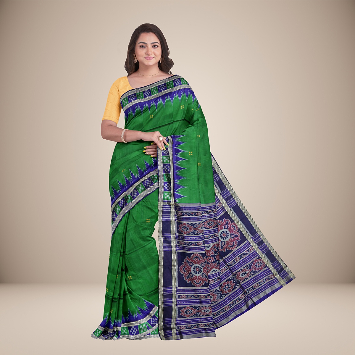Mini Buti Triple Pasapali Temple Border Khandua Silk Saree - Utkalika ...