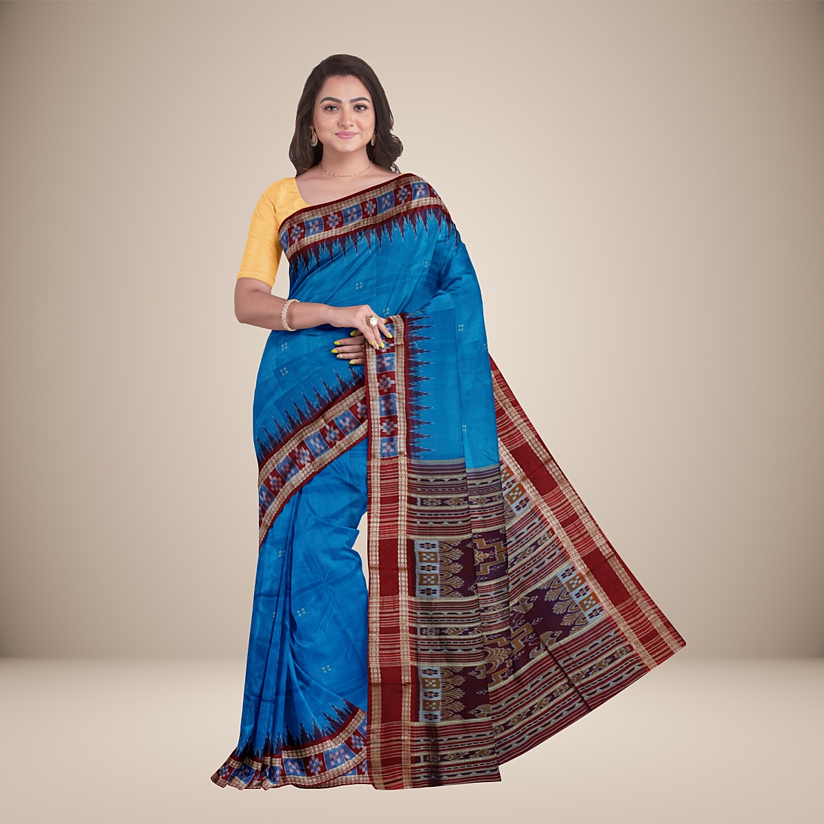Punji Buti Body with Pasapali Temple Border Khandua Silk Saree ...