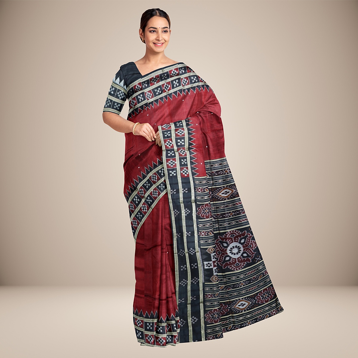 Punji Buti Body with Double Pasapali Temple Border Khandua Silk Saree ...