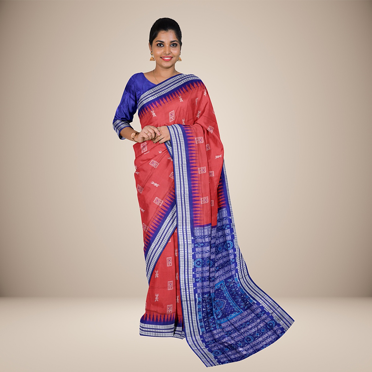 New Tribal Motif Temple and Rudraksha Border Bomkai Silk Saree ...
