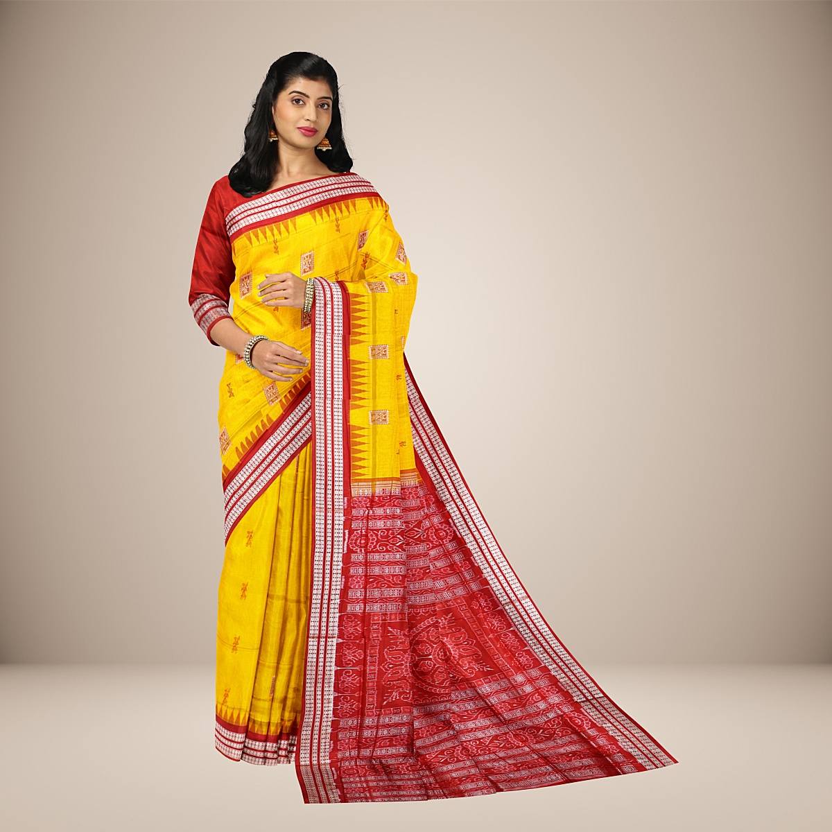 New Tribal Motif Temple and Rudraksha Border Bomkai Silk Saree ...
