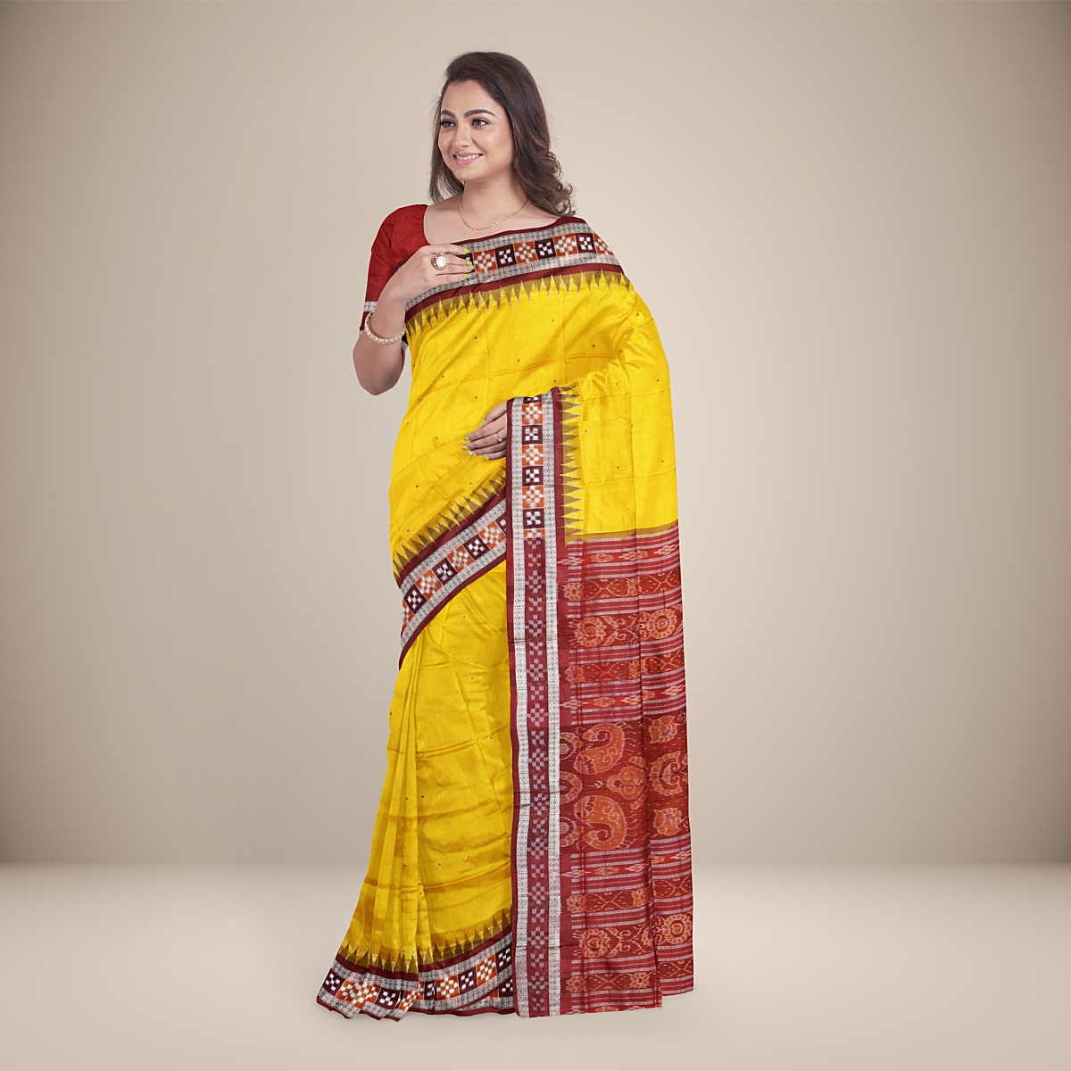 Mini Floral Motif Body With Pasapali Motif Border Sambalpuri Silk Saree ...