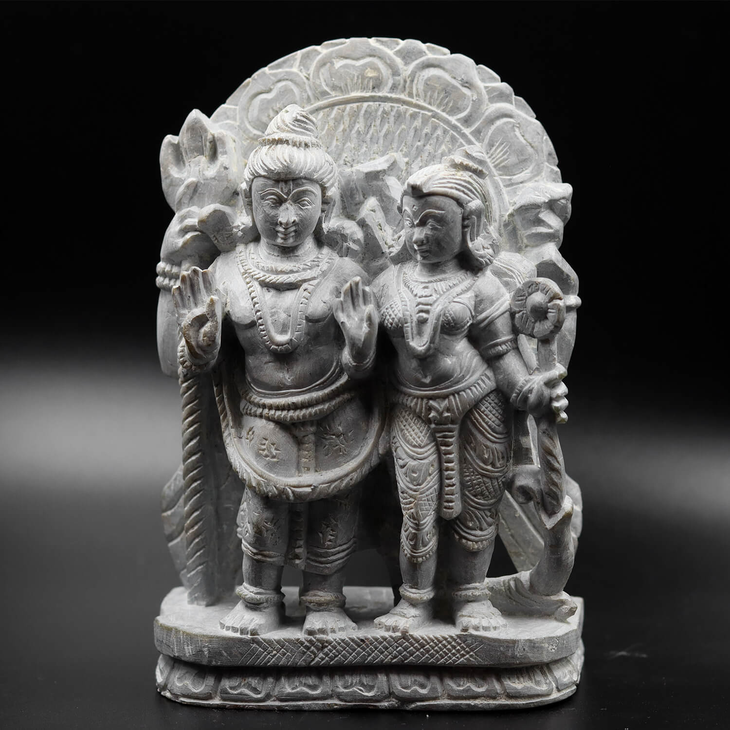 Lord Shiva And Goddess Parvati Pink Stone Statue - Utkalika Odisha