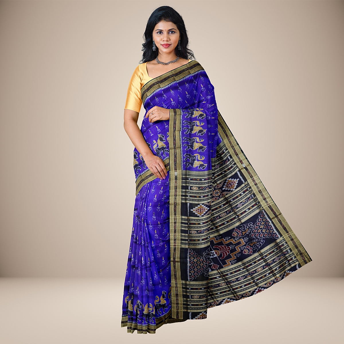 Unique Lion Motif Khandua Silk Saree - Utkalika Odisha