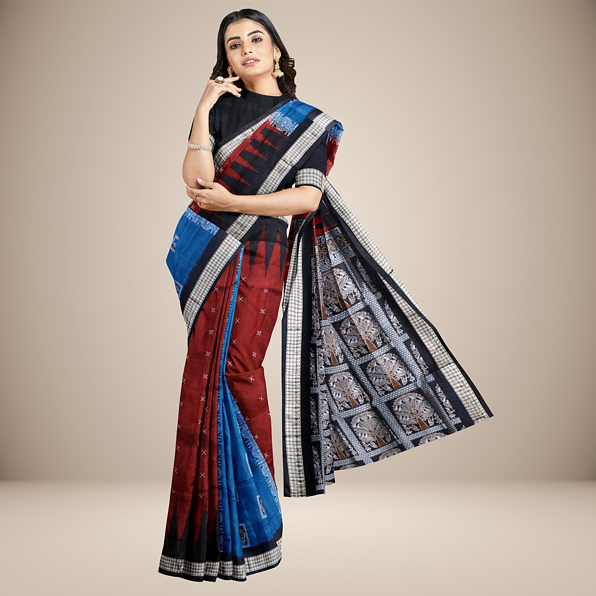 Dual Design Body Traditional Motif Bomkai Silk Saree - Utkalika Odisha