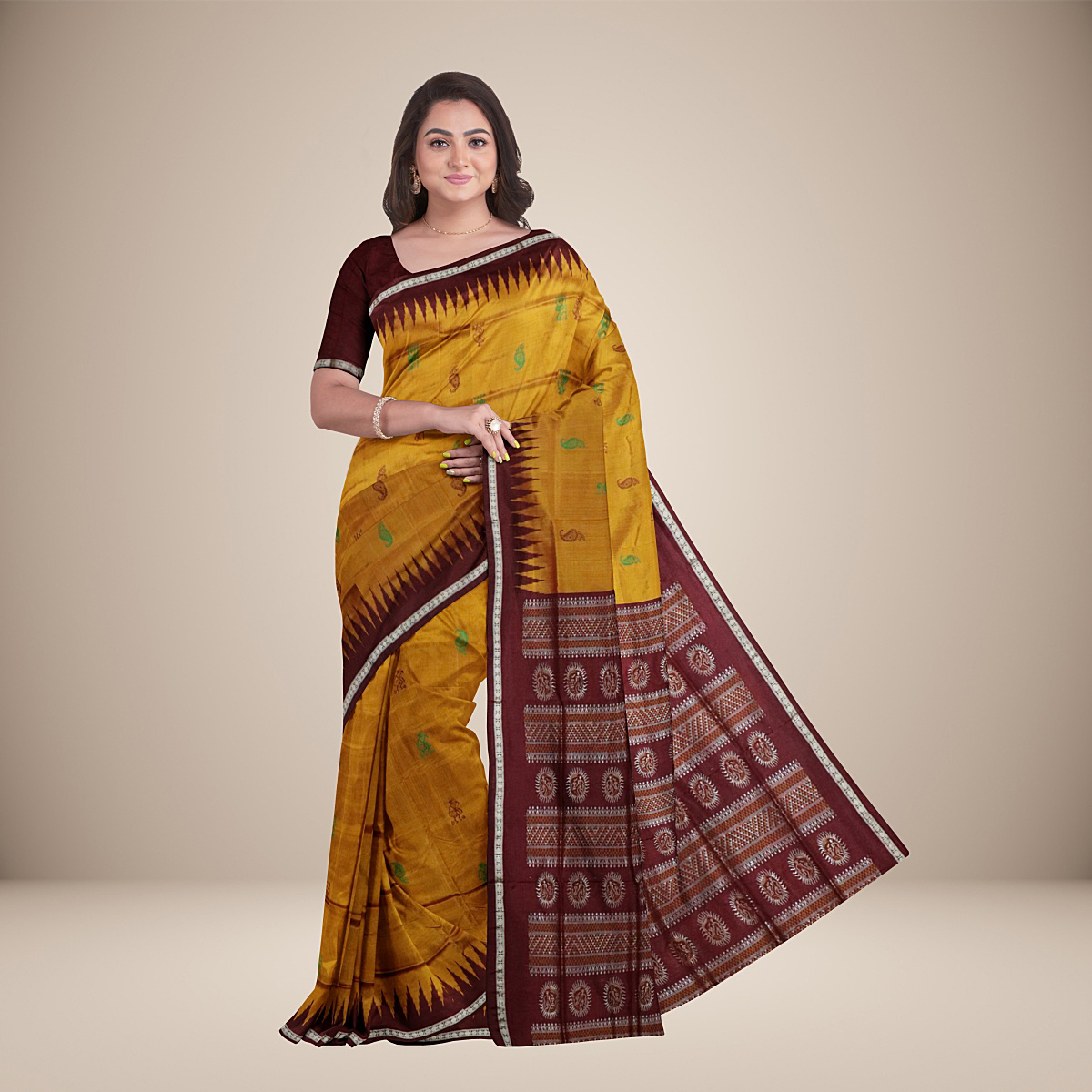 Traditional Motif Bomkai Silk Saree - Utkalika Odisha