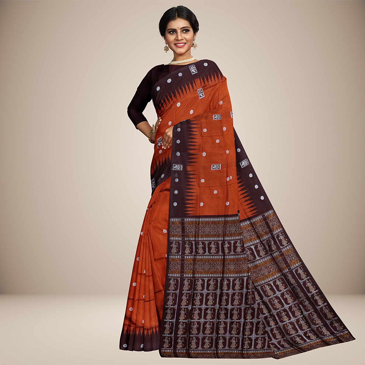 Tribal and Floral Motif Bomkai Silk Saree - Utkalika Odisha