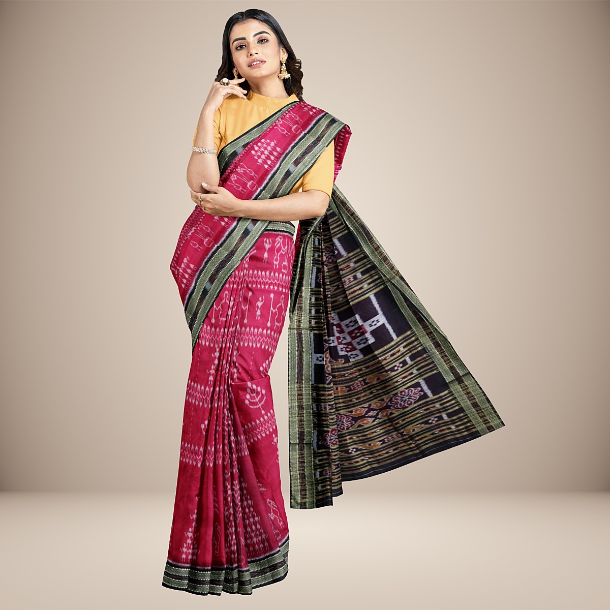 Gorgeous Tribal Motif Khandua Silk Saree - Utkalika Odisha