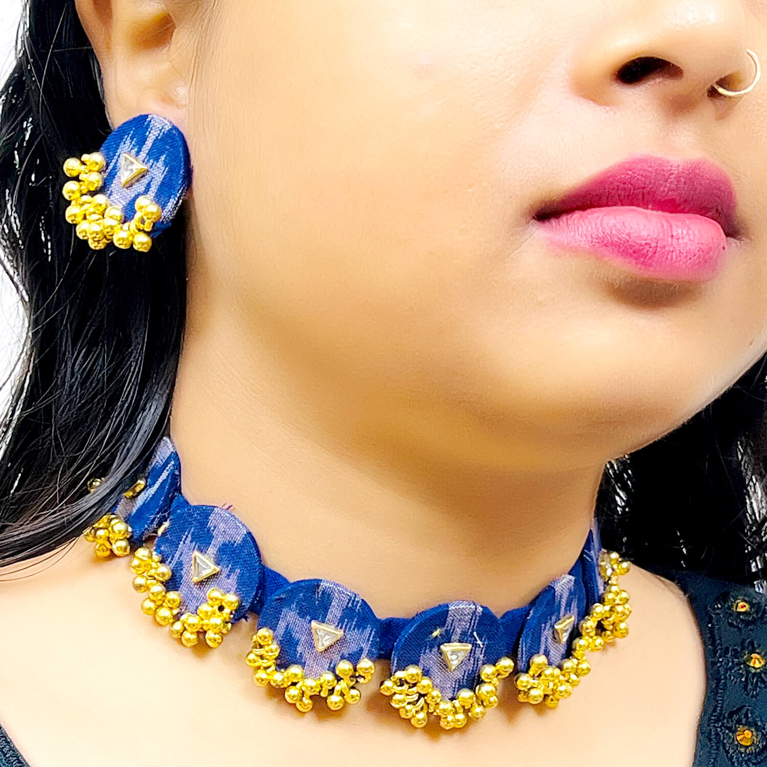 Sambalpuri Fabric Choker Necklace & Earrings Set - Utkalika Odisha