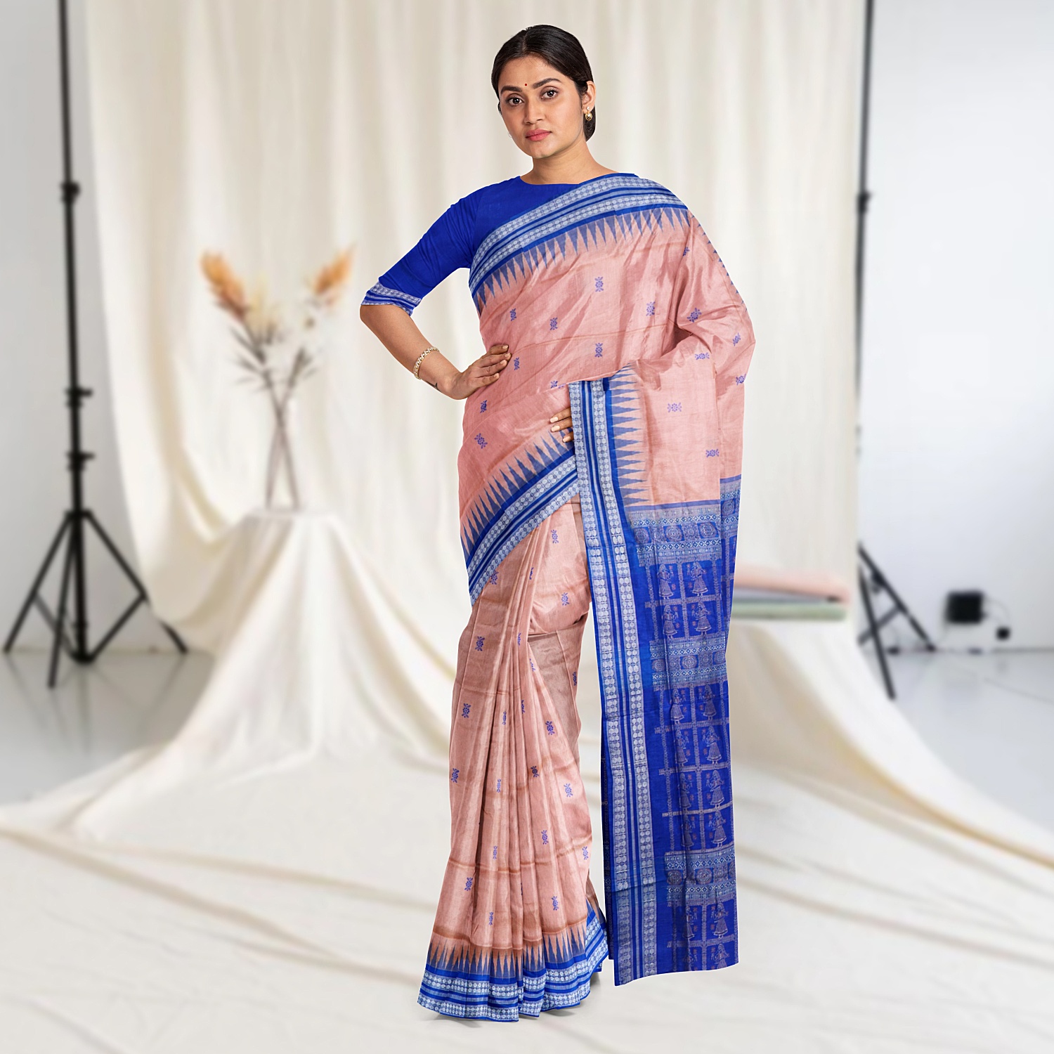 Pastel Pink Bomkai Silk saree - Utkalika Odisha