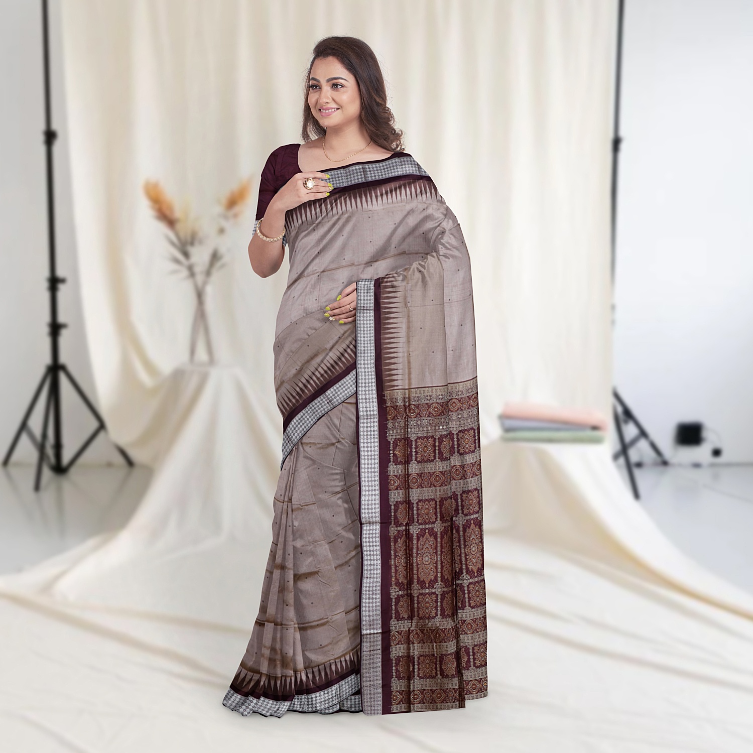 Rudraksha Temple Border Bomkai Silk Saree - Utkalika Odisha
