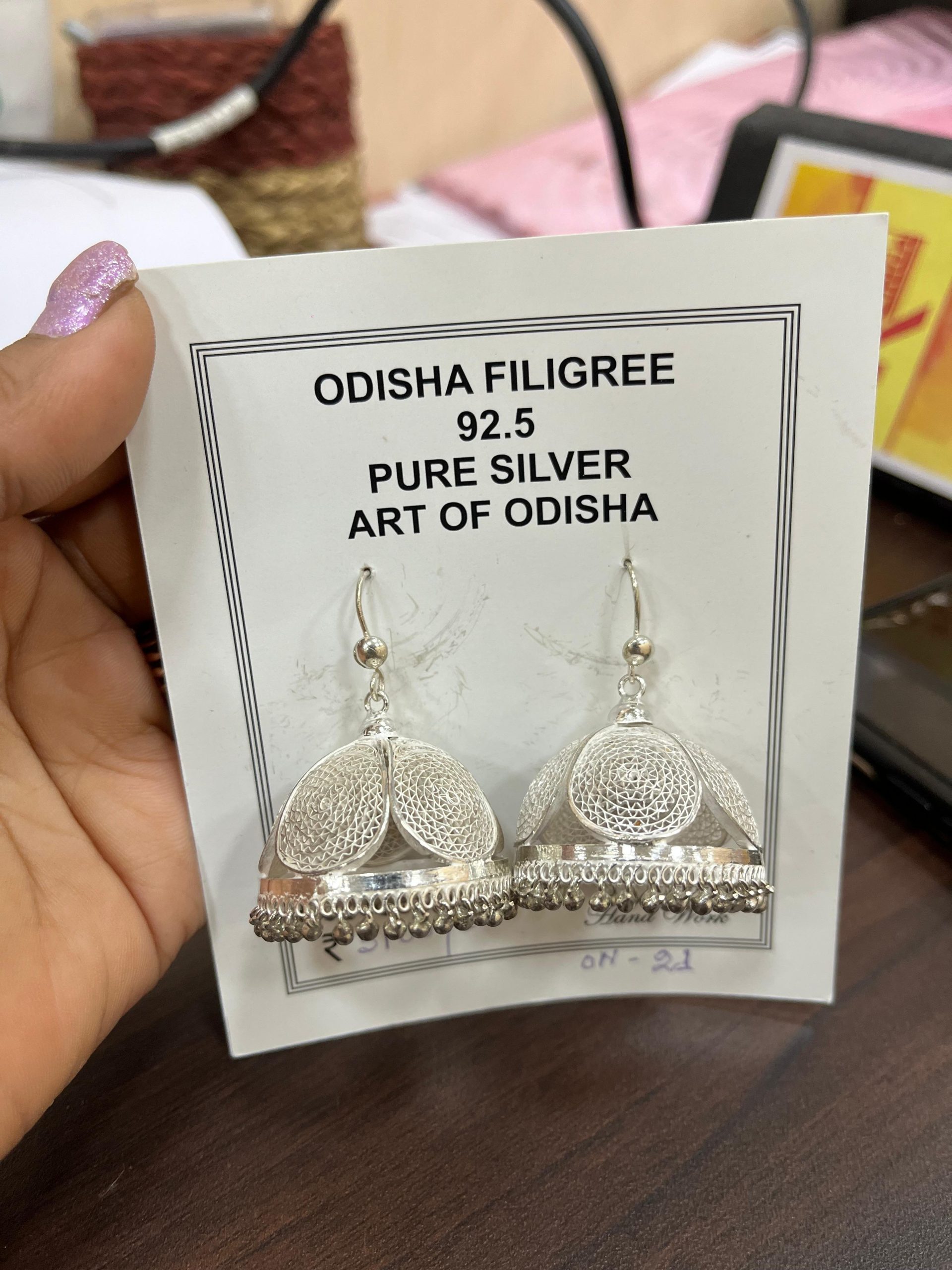 Silver filigree Jhumka - Utkalika Odisha