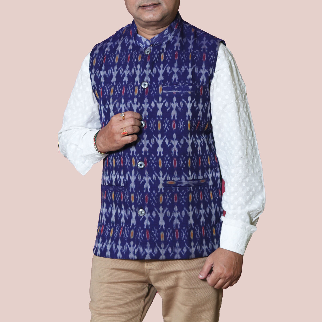 Tribal Design Sambalpuri Cotton Nehru Jacket - Utkalika Odisha