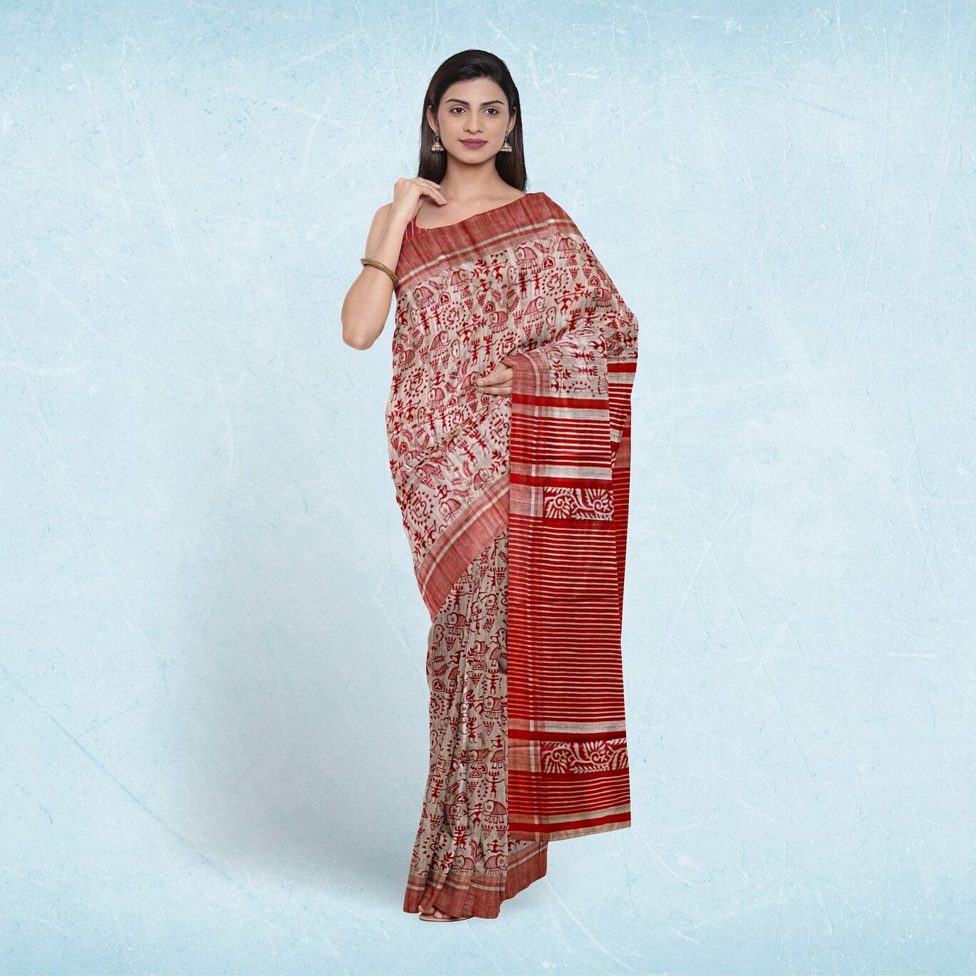 Multi Color Tribal Design Tussar Silk Saree - Utkalika Odisha