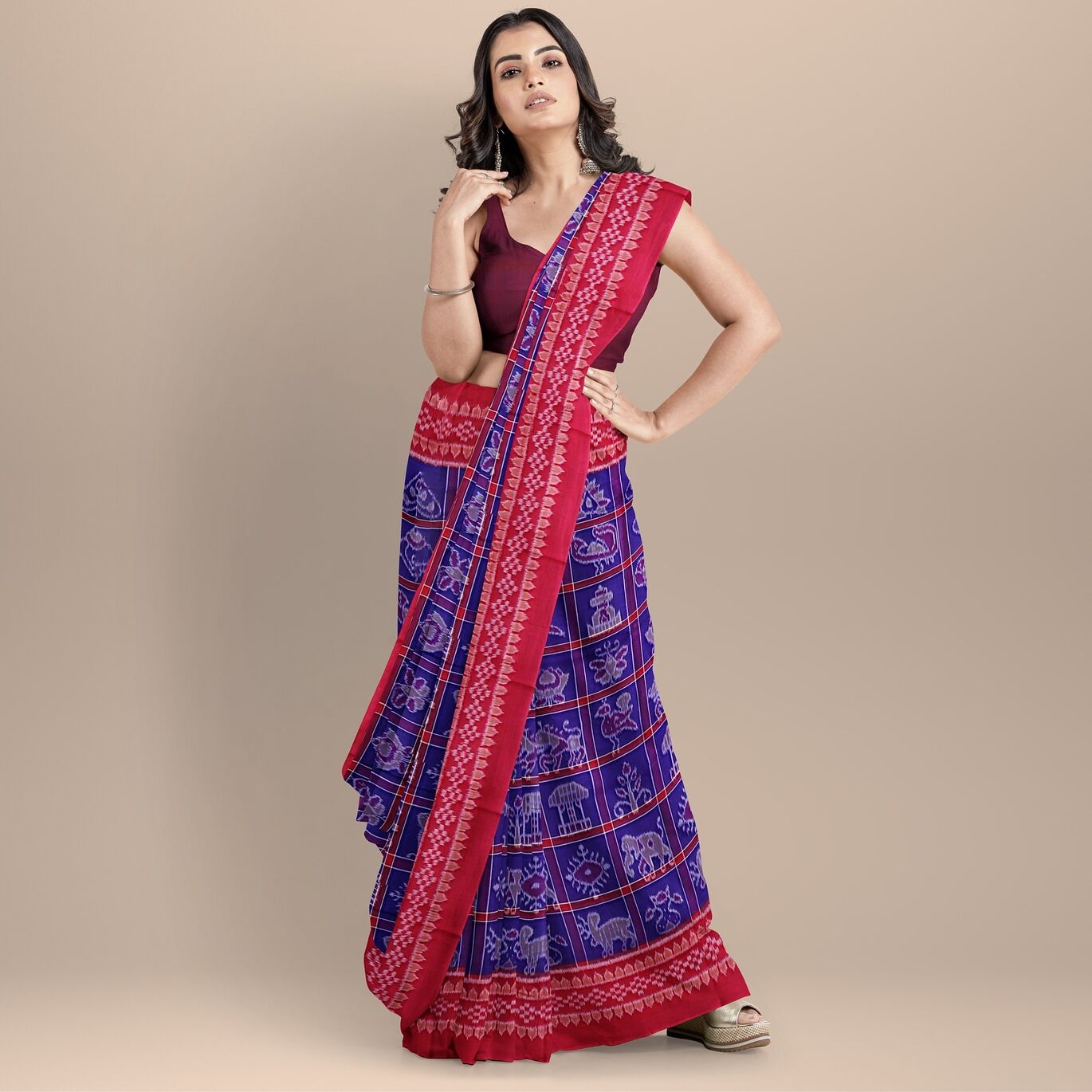Cosmic Cobalt Nuapatna Cotton Saree - Utkalika Odisha