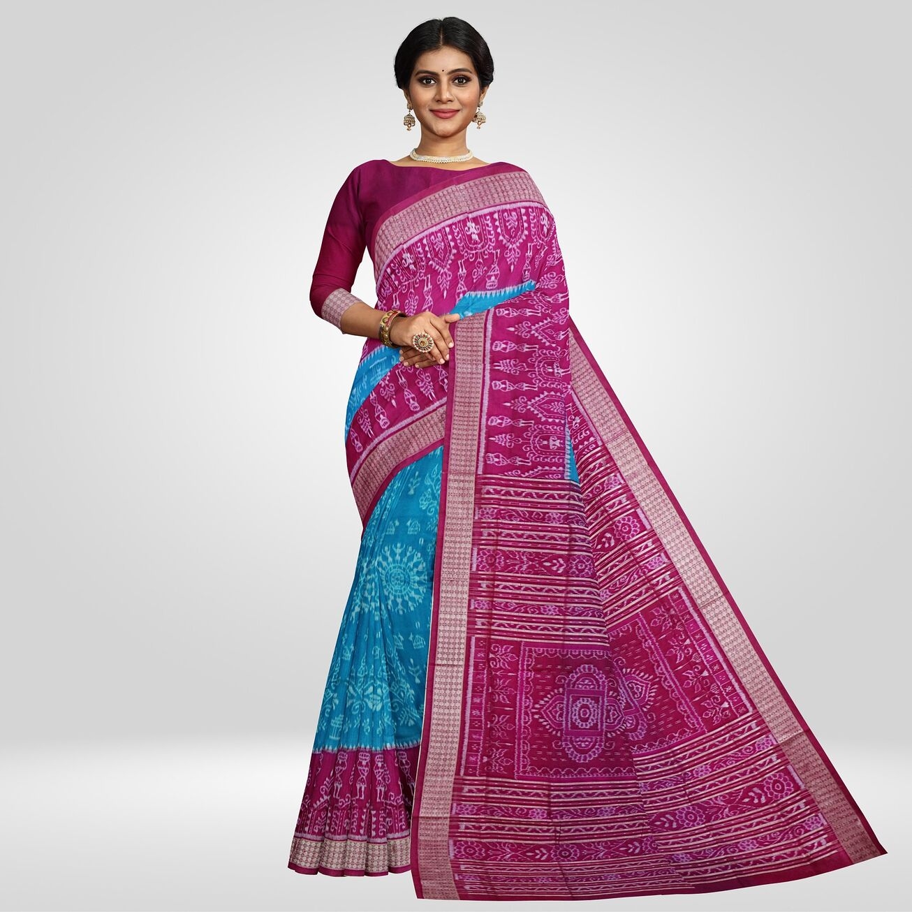 CG Blue Color Tribal Motif Sambalpuri Silk Saree - Utkalika Odisha