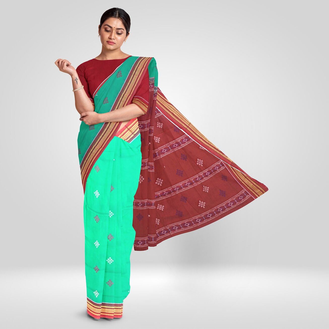Modern Design Bomkai Cotton Saree - Utkalika Odisha