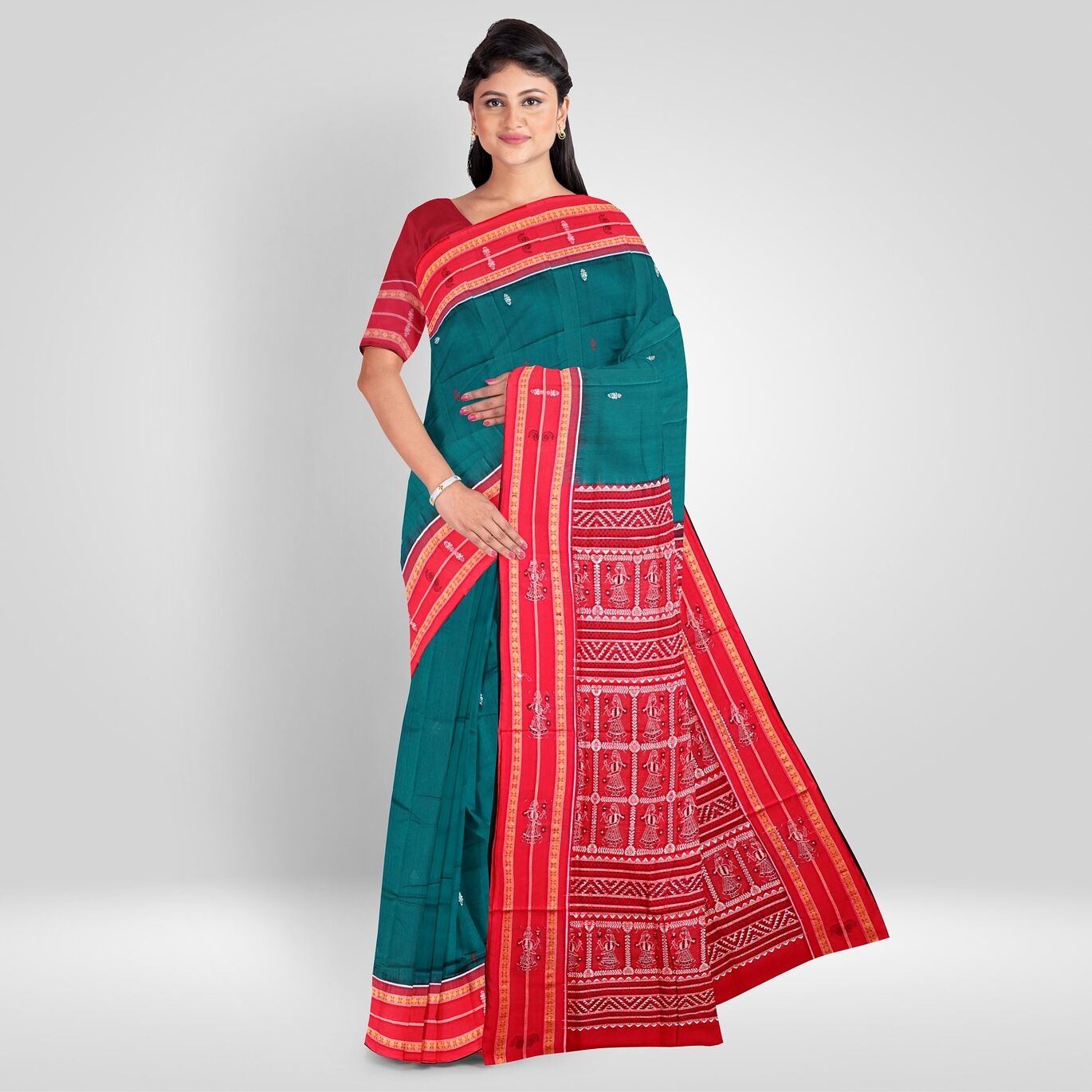 Modern Design Bomkai Cotton Saree (Skobeloff Color) - Utkalika Odisha