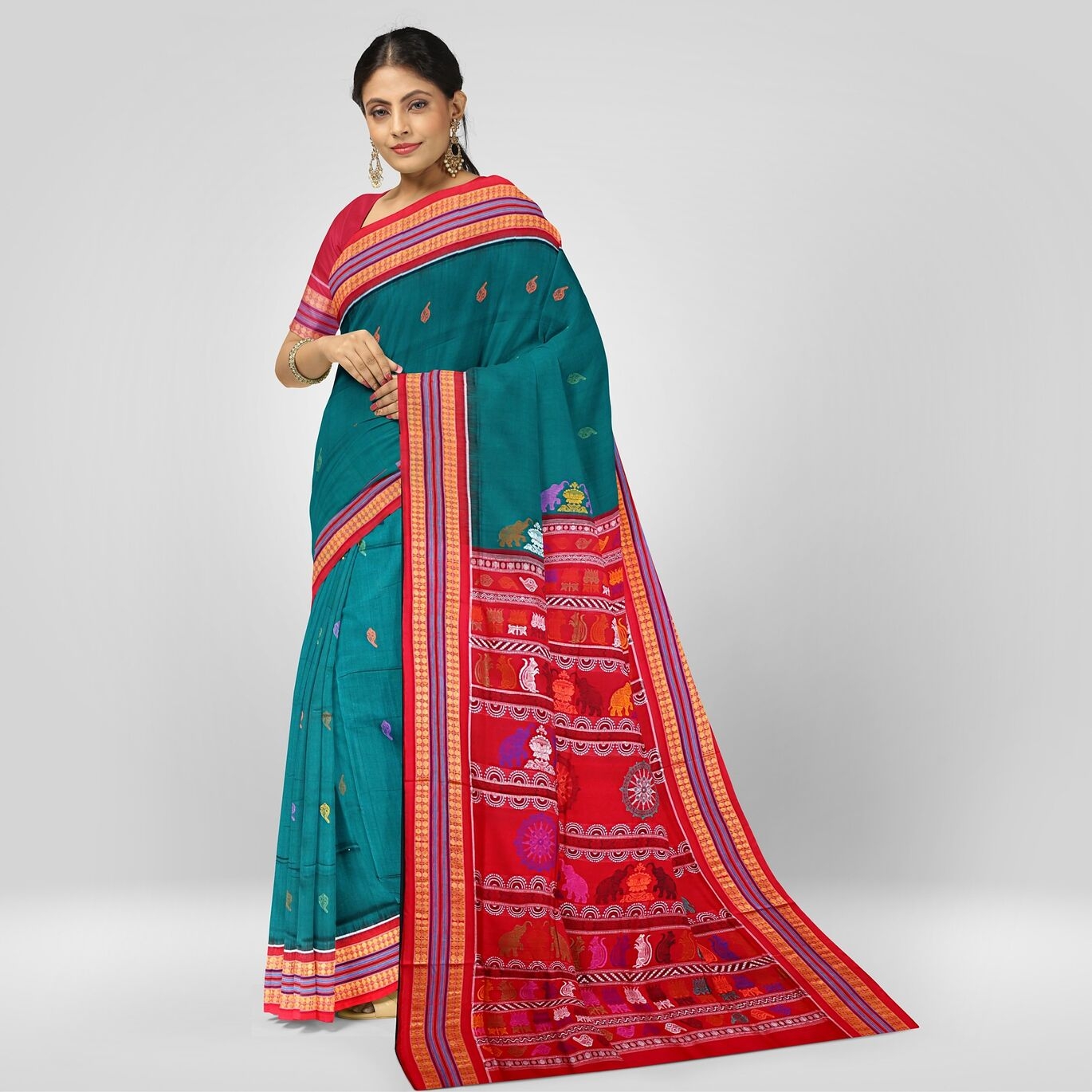 Modern Design Bomkai Cotton Saree (Metallic Seaweed Color) - Utkalika ...