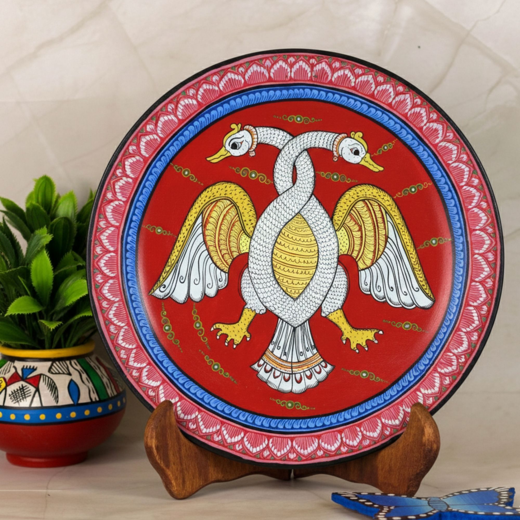 Jodi Hansa Pattachitra Wooden Wall Plates - Utkalika Odisha